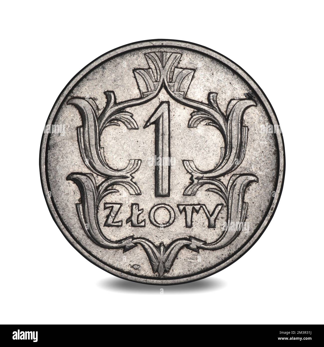Polish coin with a face value of one on a white background Stock Photo ...