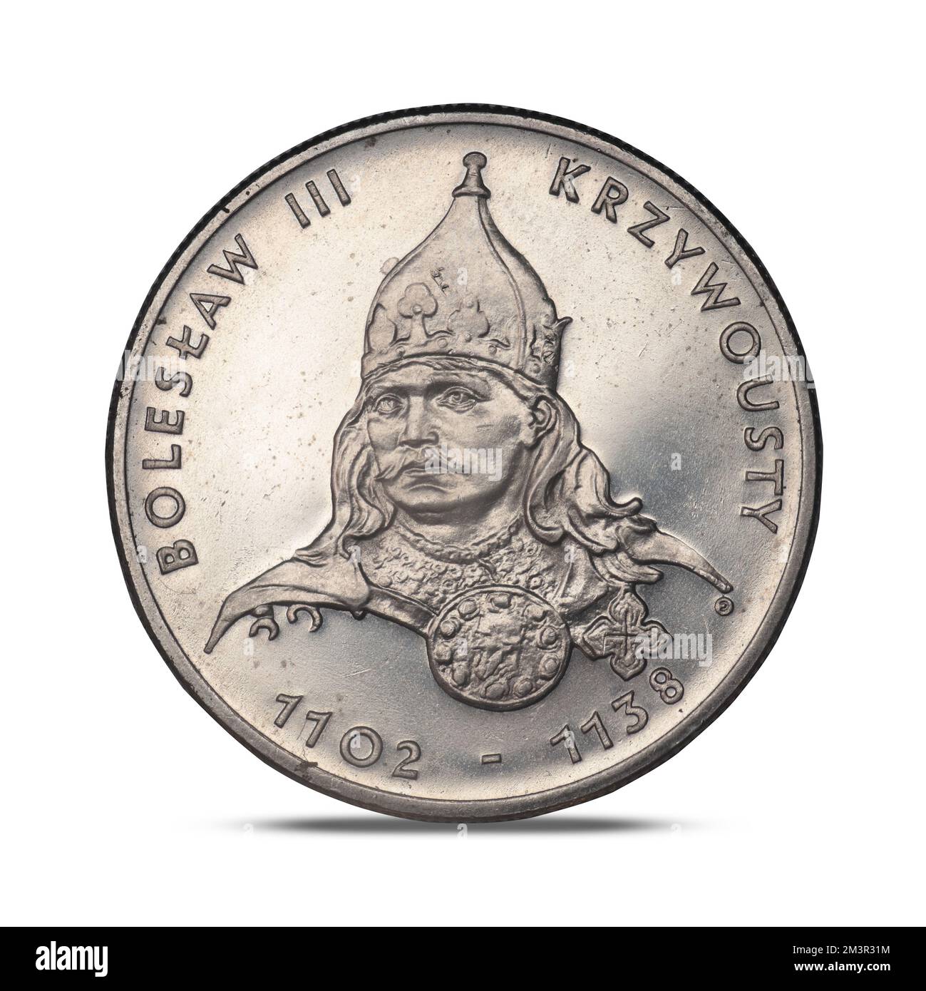 Polish coin Bolesław III Krzywousty from 1982 on a white background ...