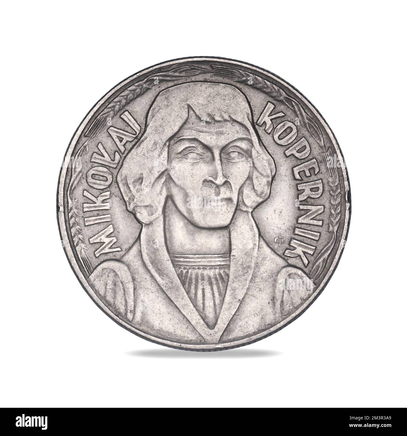 Polish coin with the Nicolaus Copernicus from 1968 on a white ...