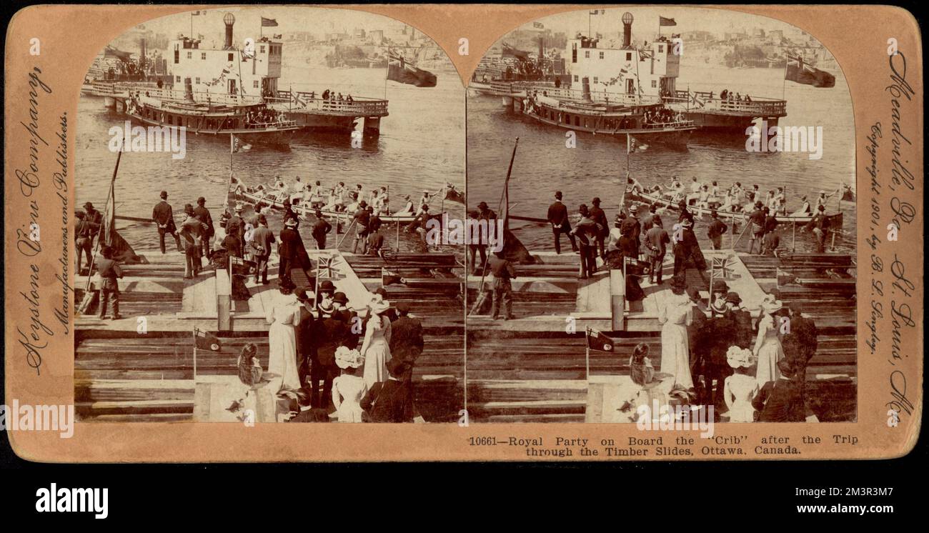 Royal party on board the 'Crib' after the trip through the timber ...
