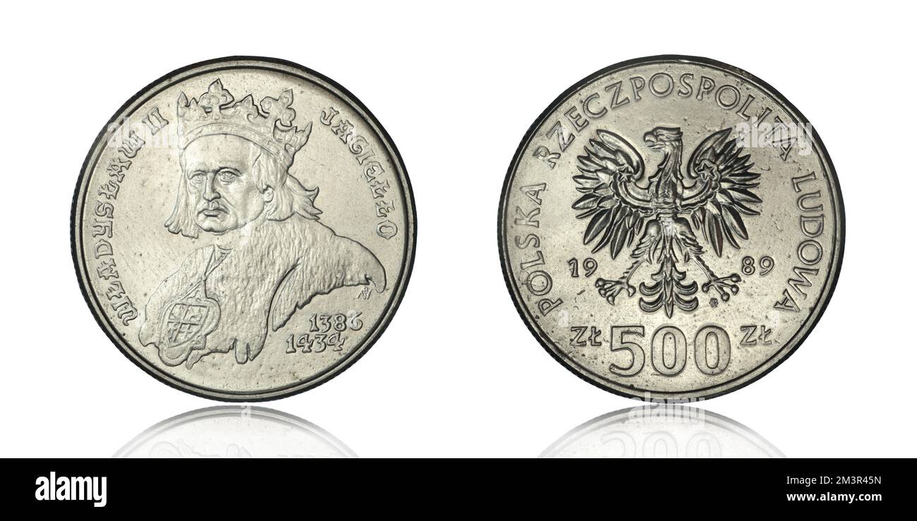 Polish circulation coin with the Polish King on a white background ...