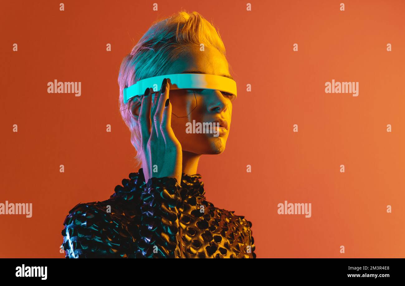 Representation of a bionic super human with advanced technology parts ...