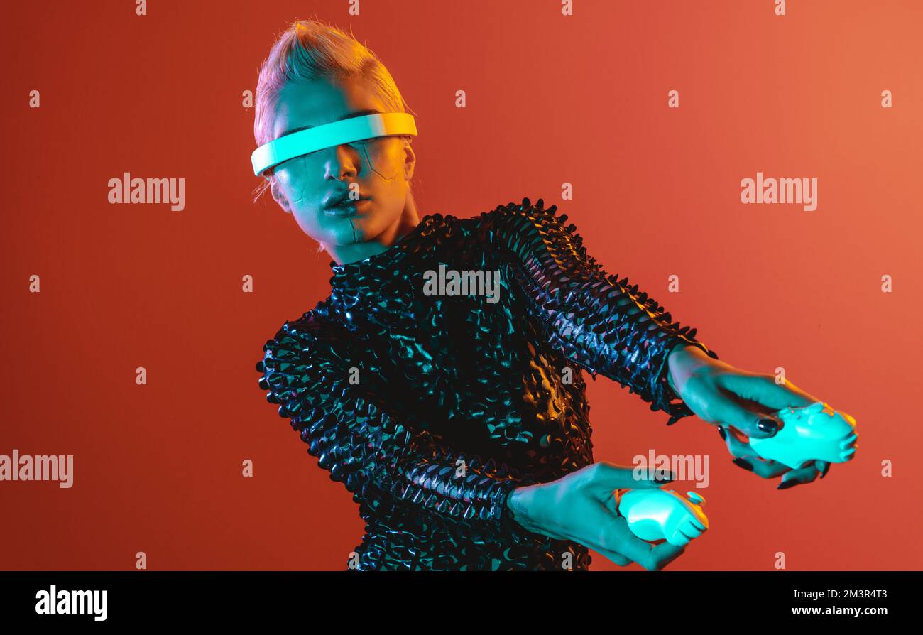 Representation of a bionic super human with advanced technology parts ...