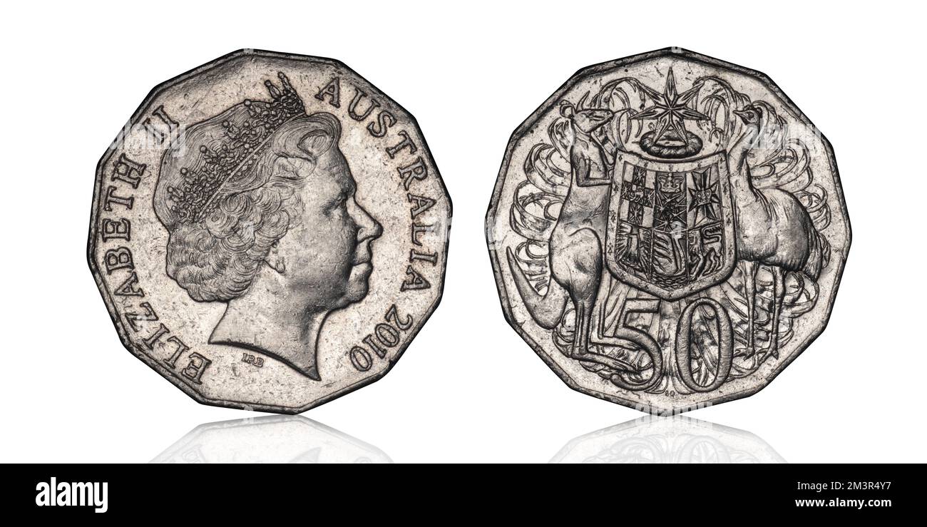 Australian 50 cent coin from Elizabeth 2010 on a white background Stock ...