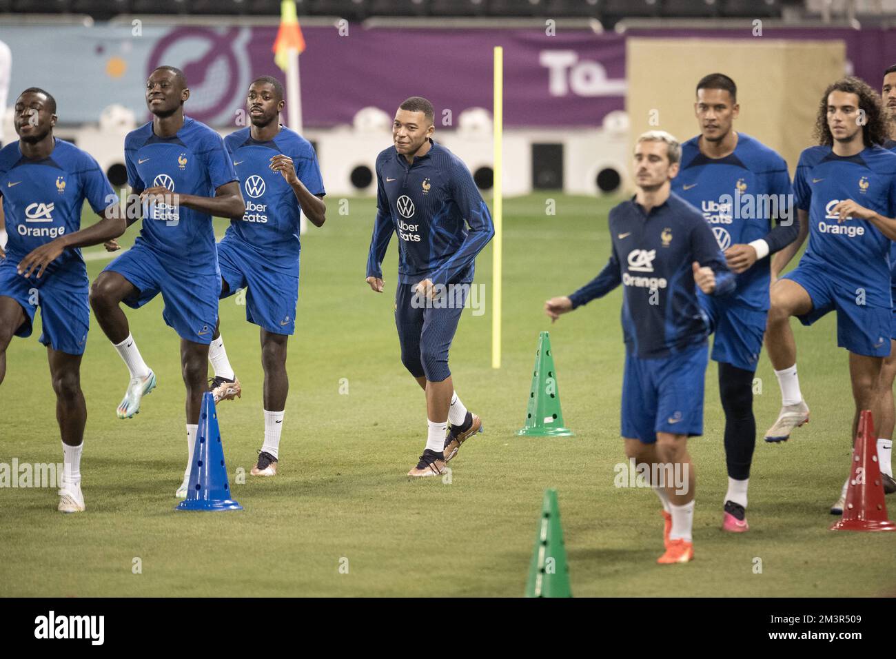 Kylian MBappe of France warms up during a training session, on December ...