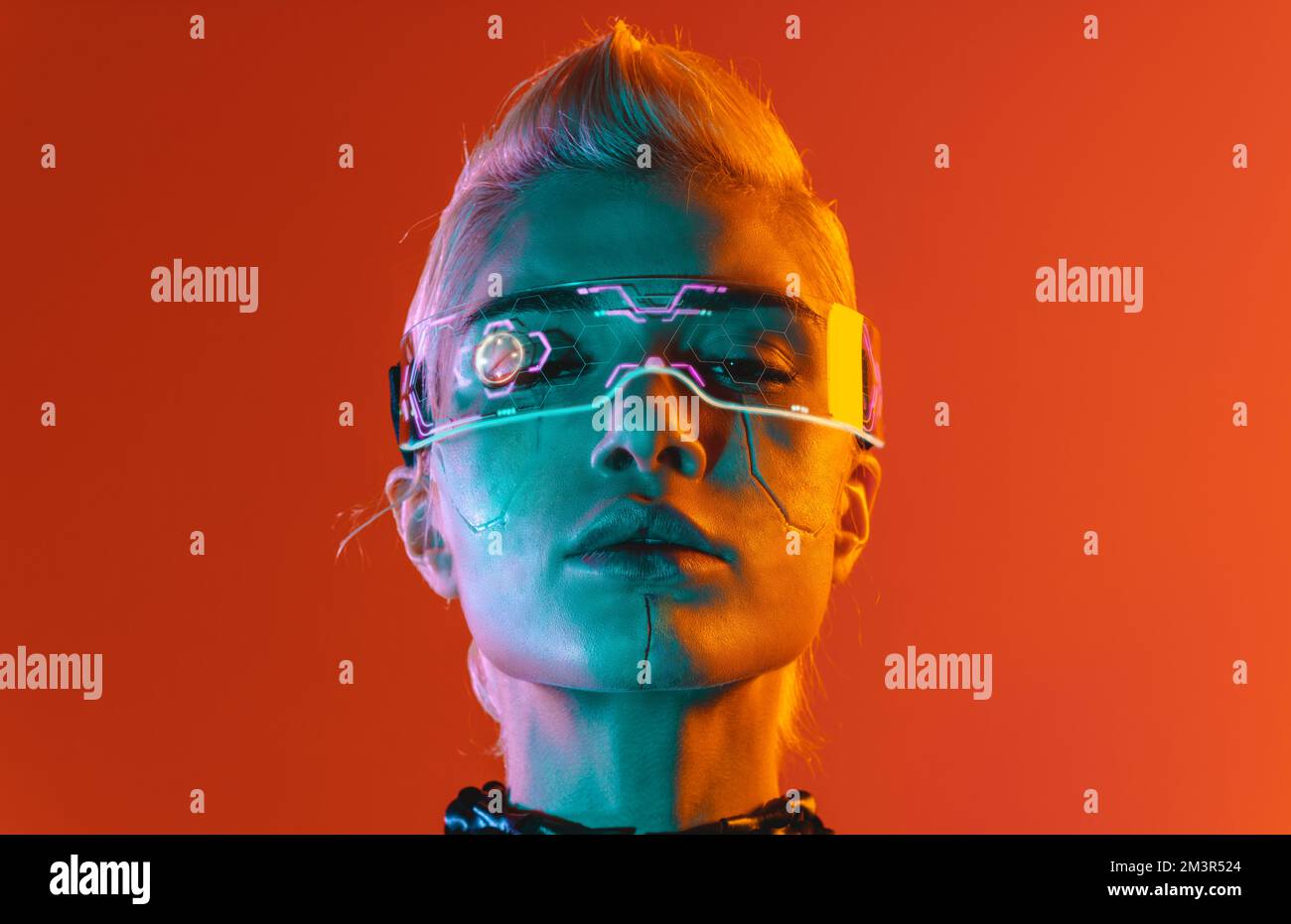 Representation of a bionic super human with advanced technology parts ...