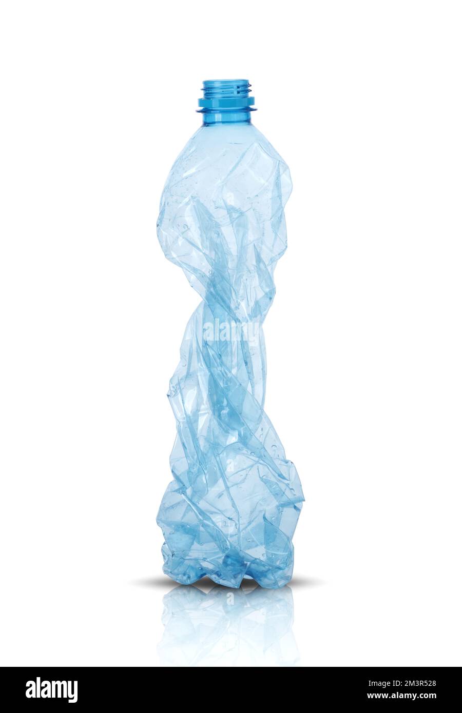 large crushed plastic bottle on white background Stock Photo - Alamy