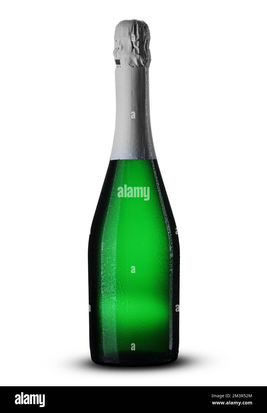 green full bottle with champagne on a white background Stock Photo - Alamy