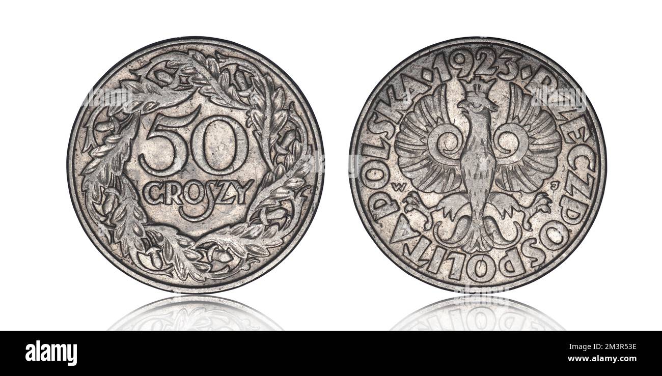 Polish coin of 1923 with a low denomination on a white background Stock ...
