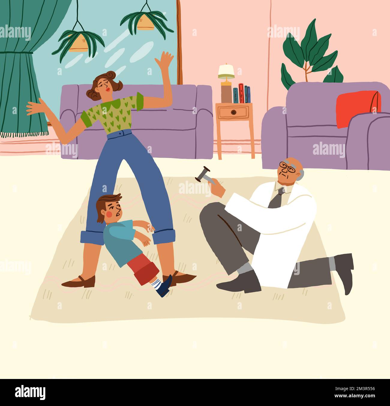 Family doctor coming to visit sick child at home. Pediatrician from ...