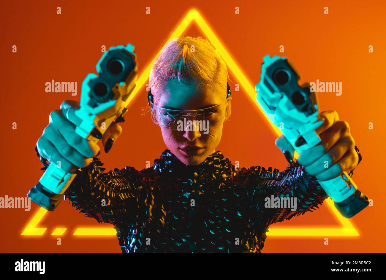 Representation of a bionic super human with advanced technology parts ...