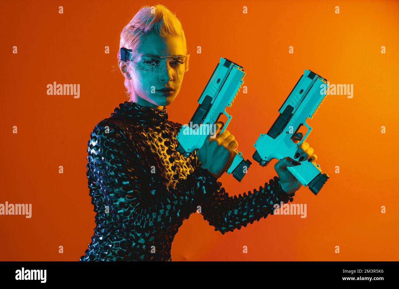 Representation of a bionic super human with advanced technology parts ...