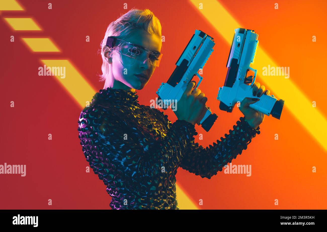Representation of a bionic super human with advanced technology parts ...