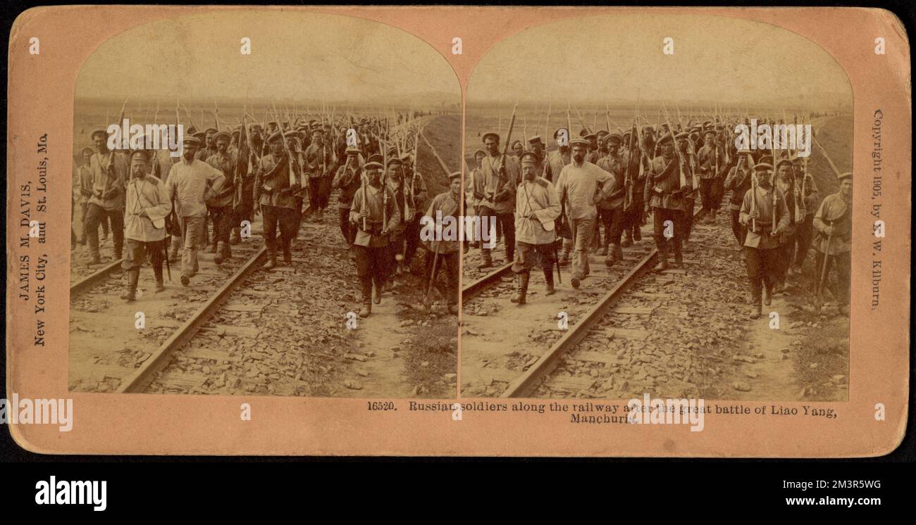 Russian soldiers along the railway after the great battle of Liao Yang, Manchuria , Soldiers ...