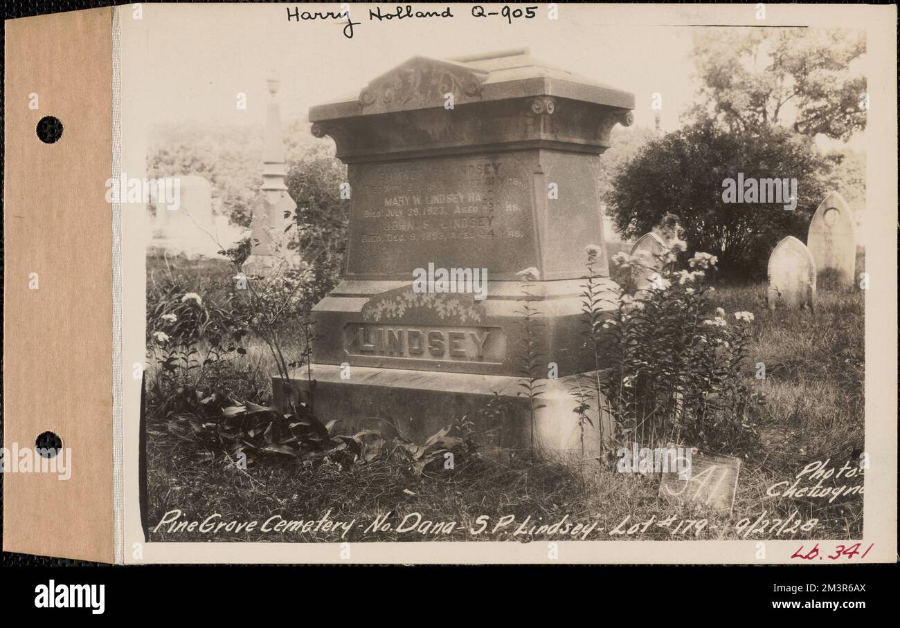 S. P. Lindsey, Pine Grove Cemetery, lot 179, North Dana, Mass., Sept ...