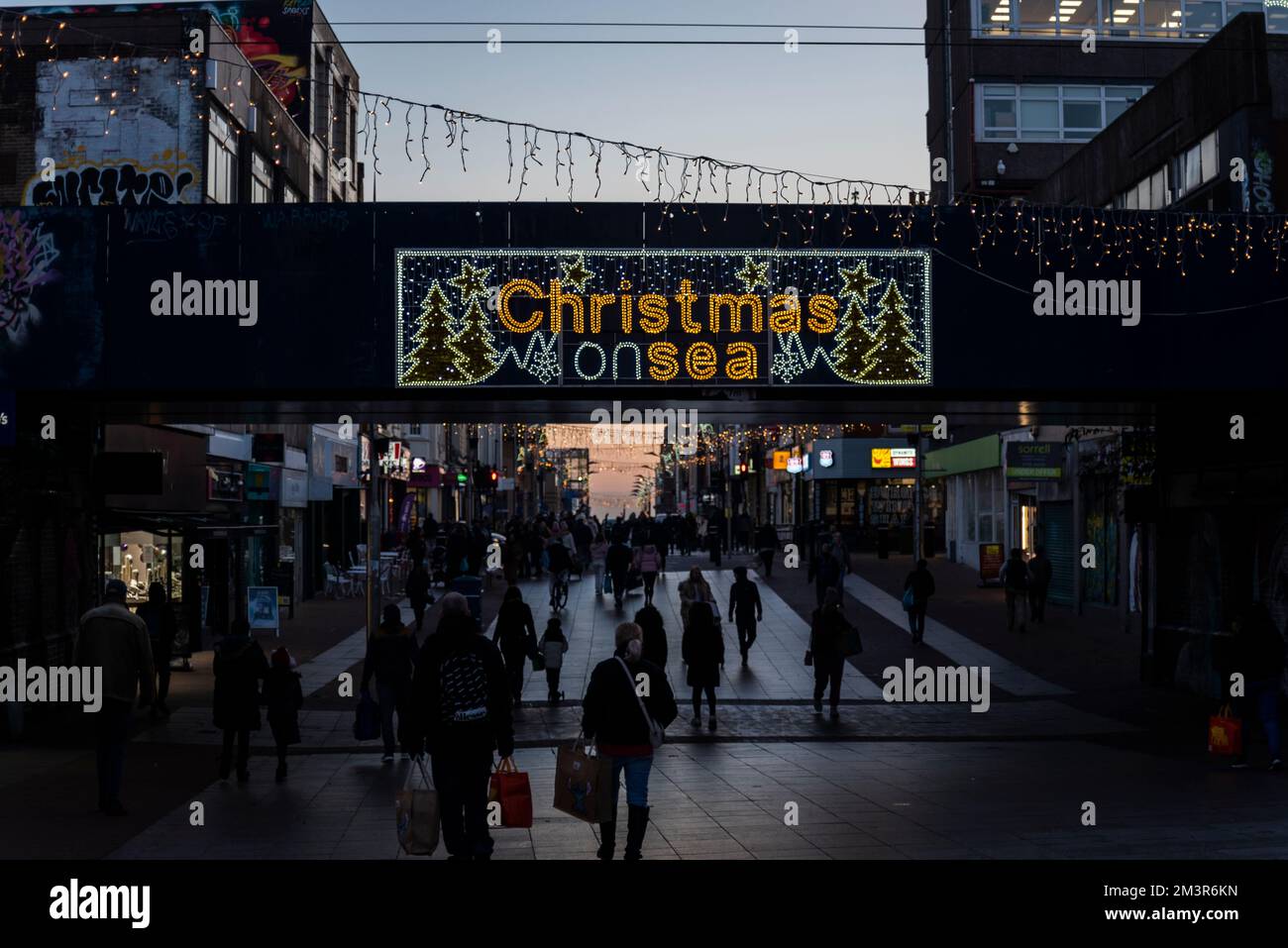 Christmas illuminations in Southend on Sea, Essex, UK, over the ...