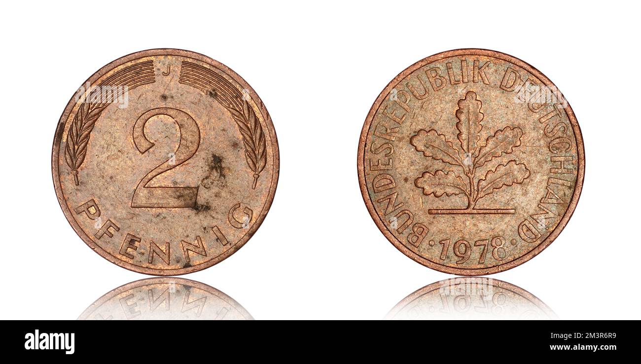 German two pfennig coin from 1978 on a white background Stock Photo - Alamy
