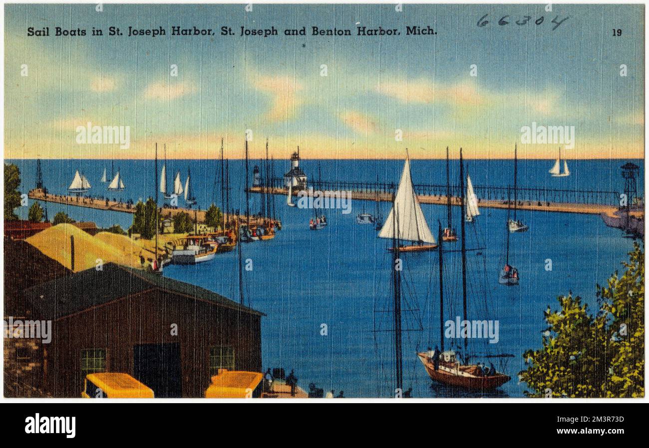 Sail boats in St. Joseph Harbor, St. Joseph and Benton Harbor, Mich ...