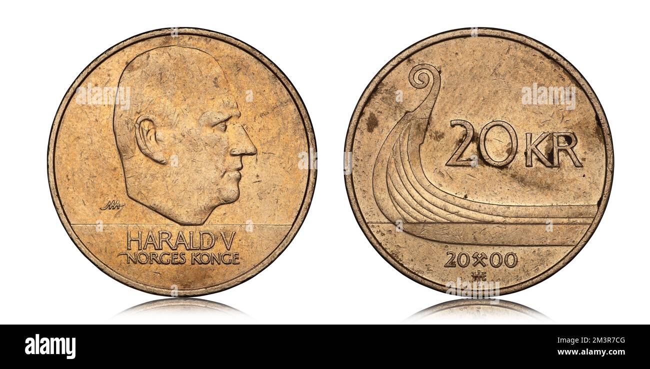 Norwegian 20 kroner coin with head isolated on white Stock Photo - Alamy