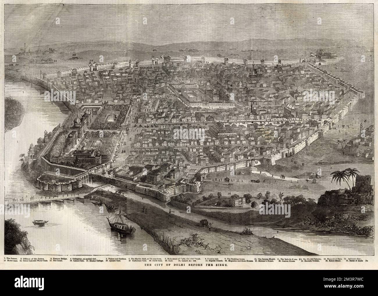 A view of the city of Delhi, India, as it was before the siege of 1857 ...