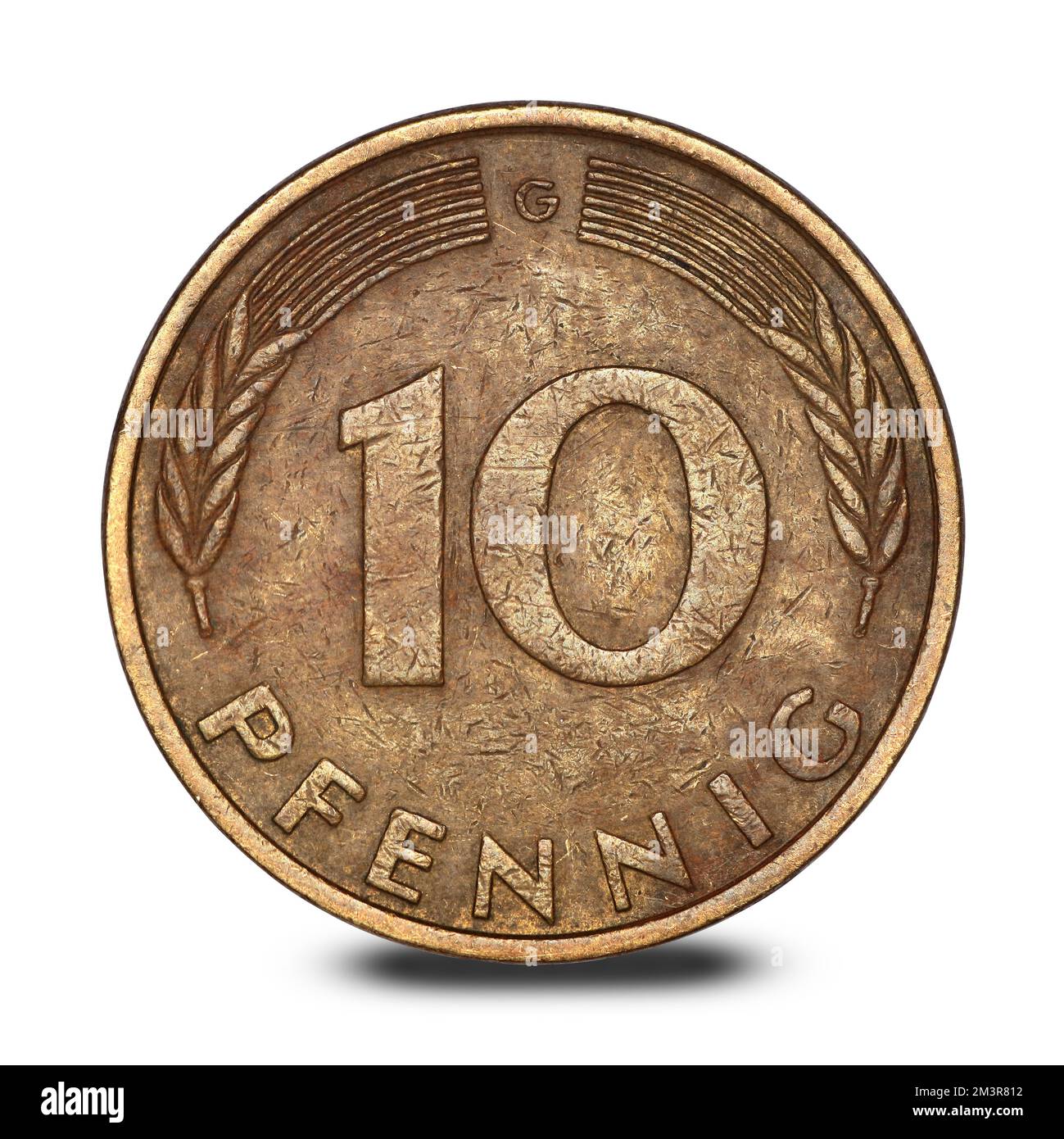 German ten pfennig from 1977 on a white background Stock Photo - Alamy