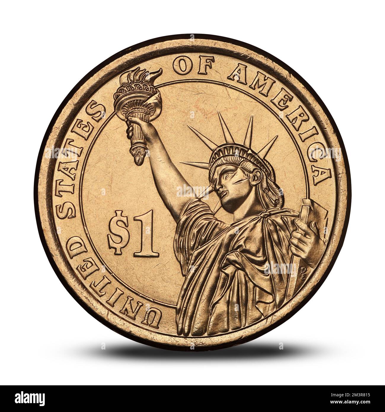 American one dollar coin with Ronald Reagan on white background Stock ...