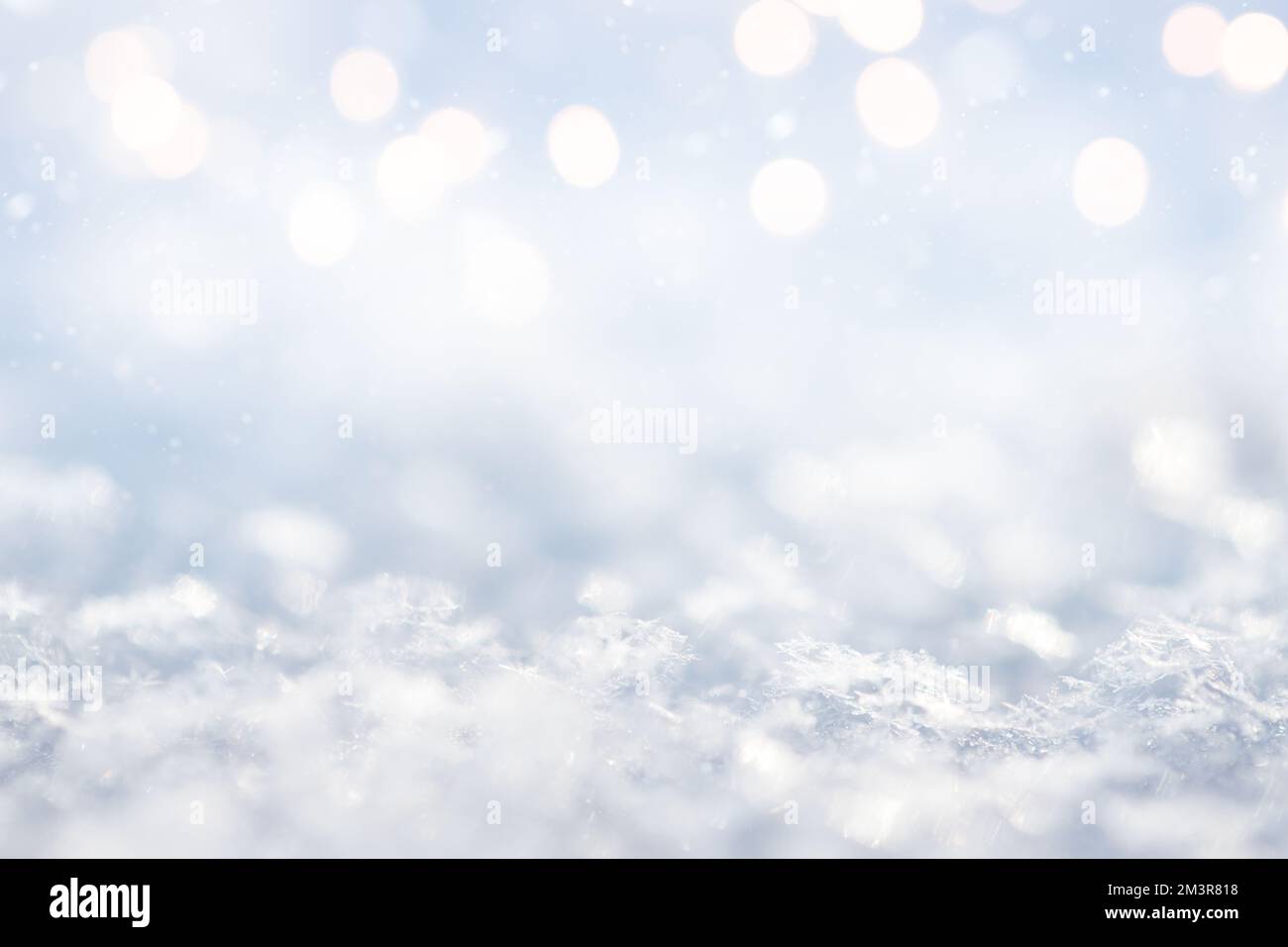 Christmas background with snow and lights. Winter concept Stock Photo ...
