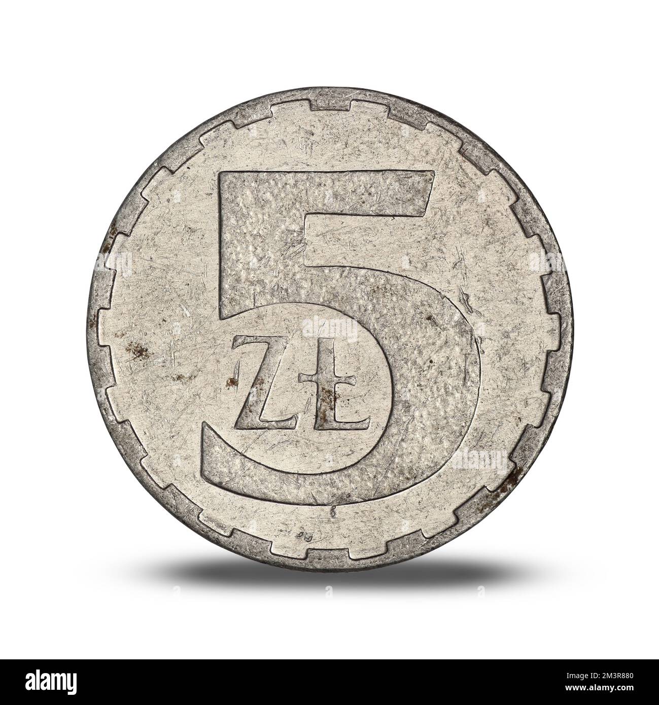 Polish five zloty from 1990 on white background Stock Photo - Alamy