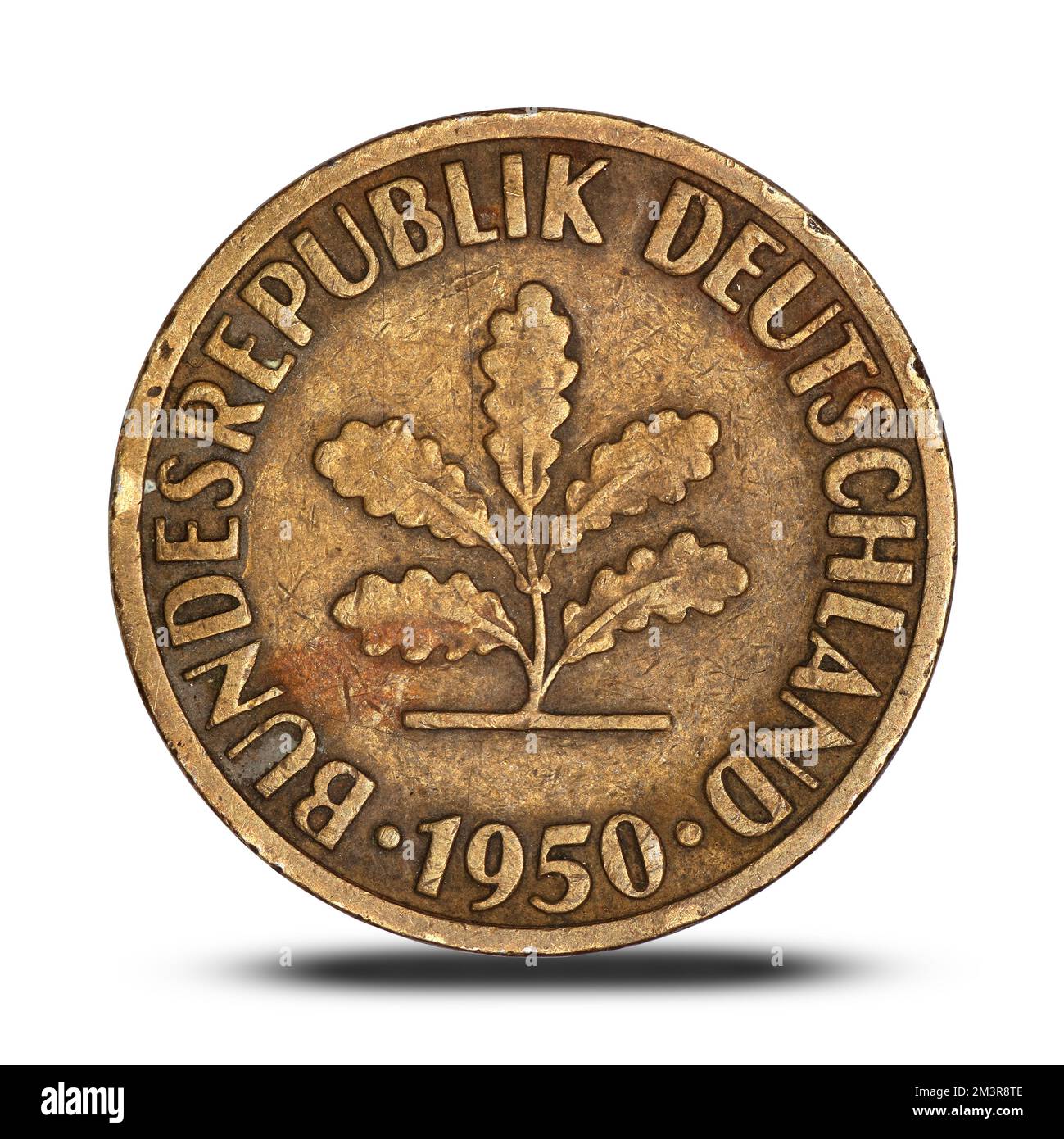German ten pfennig coin from 1950 on a white background Stock Photo - Alamy