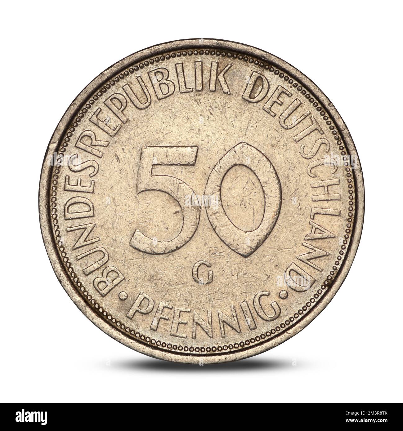 german fifty pfennig coin with a woman planting an oak on a white ...