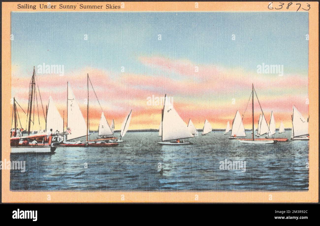 Sailing under sunny summer skies , Sailboats, Seas, Tichnor Brothers ...