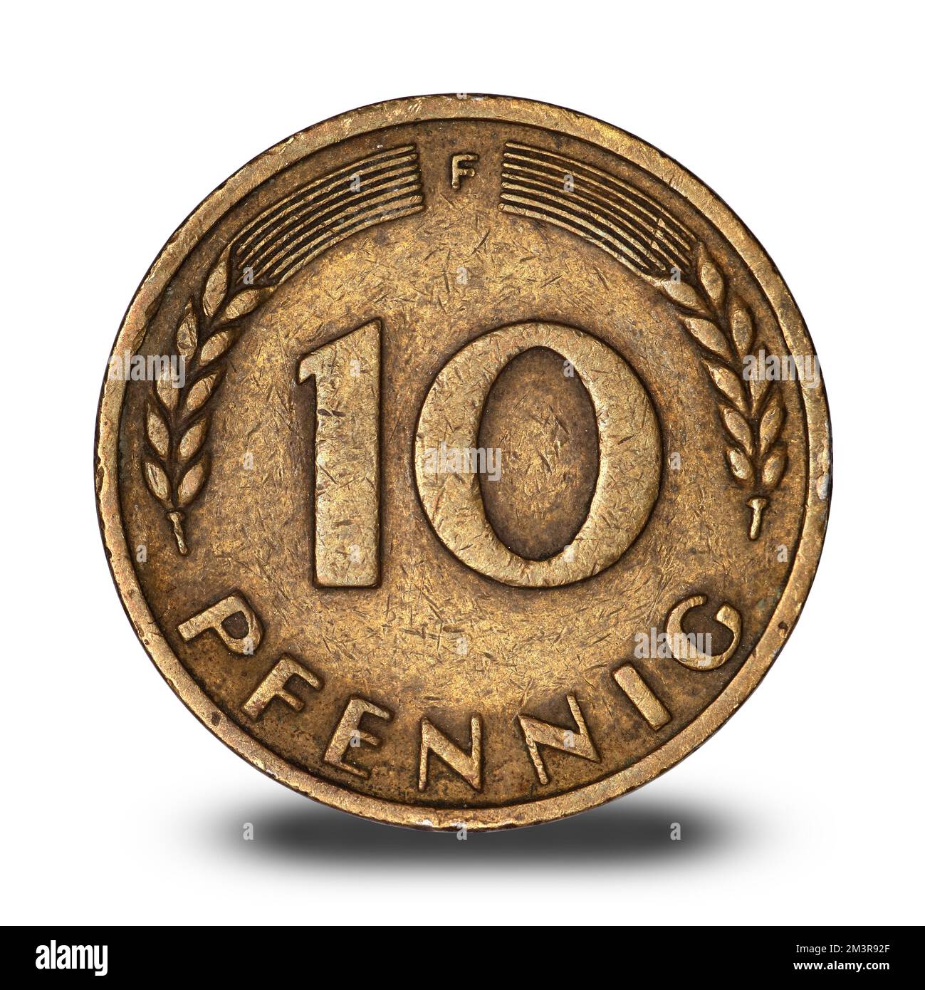 German ten pfennig coin from 1950 on a white background Stock Photo - Alamy