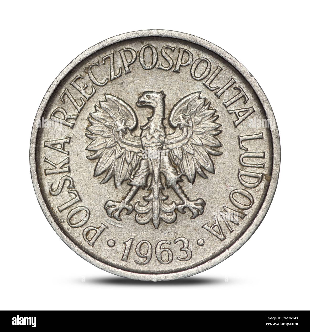 Polish five groszy coin from 1963 on a white background Stock Photo - Alamy
