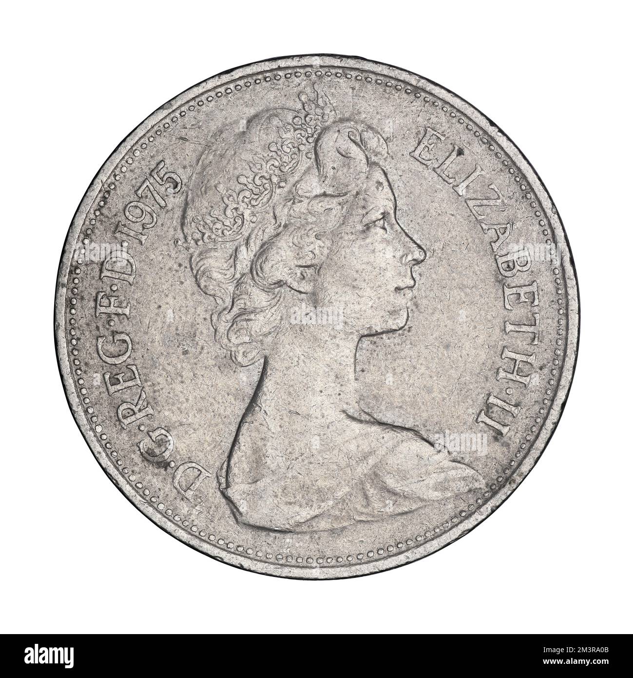 English ten pence with queen and lion on a white background from 1975 ...