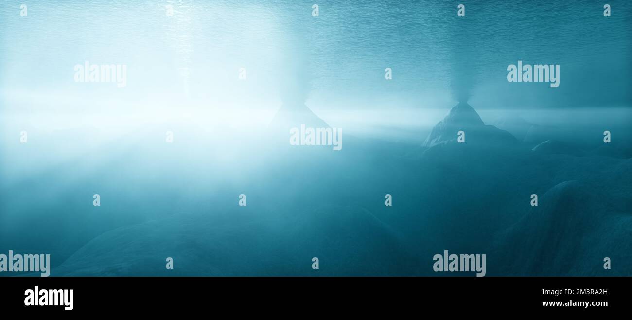 Rugged Landscape Terrain Underwater Dark Scene. Lake or Ocean Water ...
