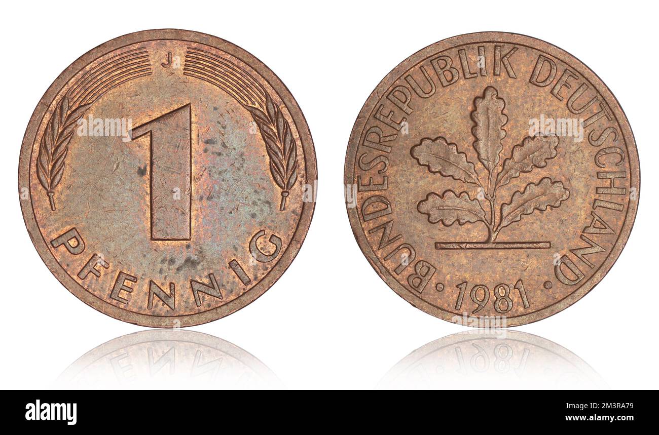 German one Pfennig from 1981 on a white background Stock Photo - Alamy