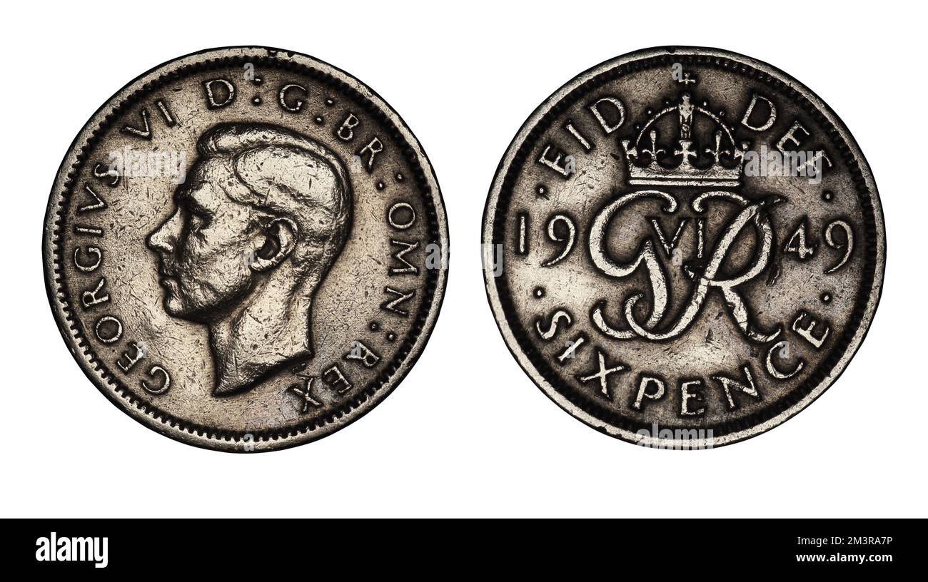 English six pence coin from 1949 on a white background Stock Photo - Alamy