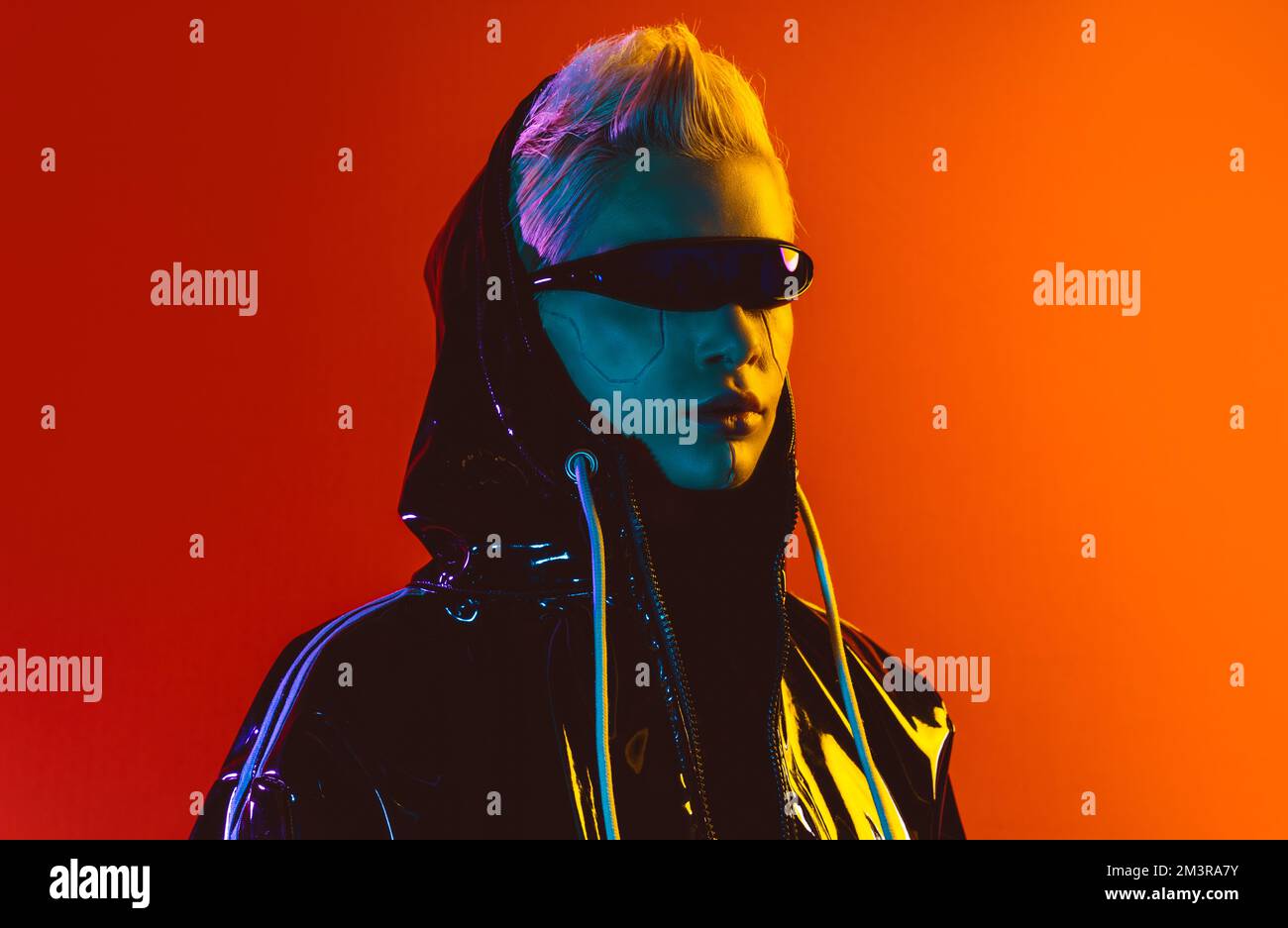 Representation of a bionic super human with advanced technology parts ...