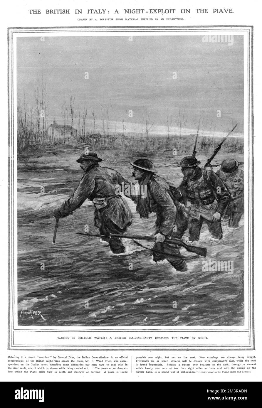 British in Italy, WW1, night exploit on the Piave 1918 Stock Photo - Alamy