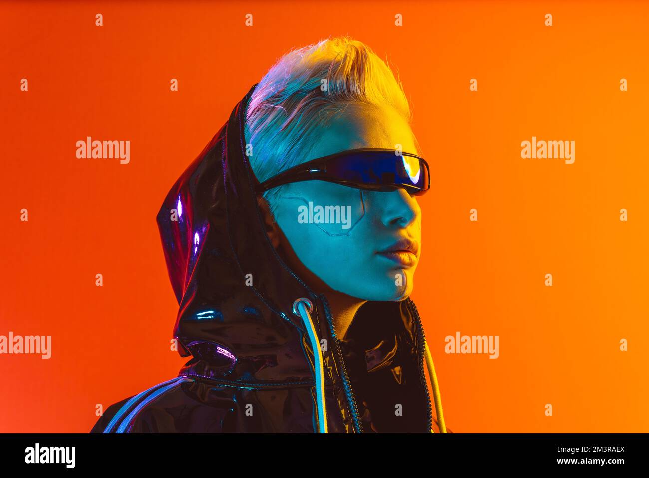 Representation of a bionic super human with advanced technology parts ...