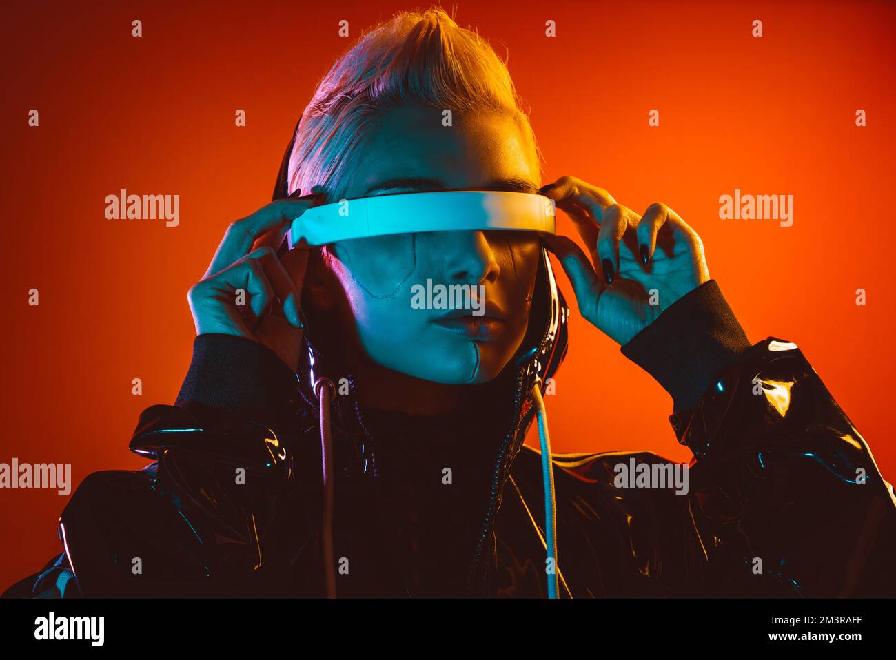 Representation of a bionic super human with advanced technology parts ...