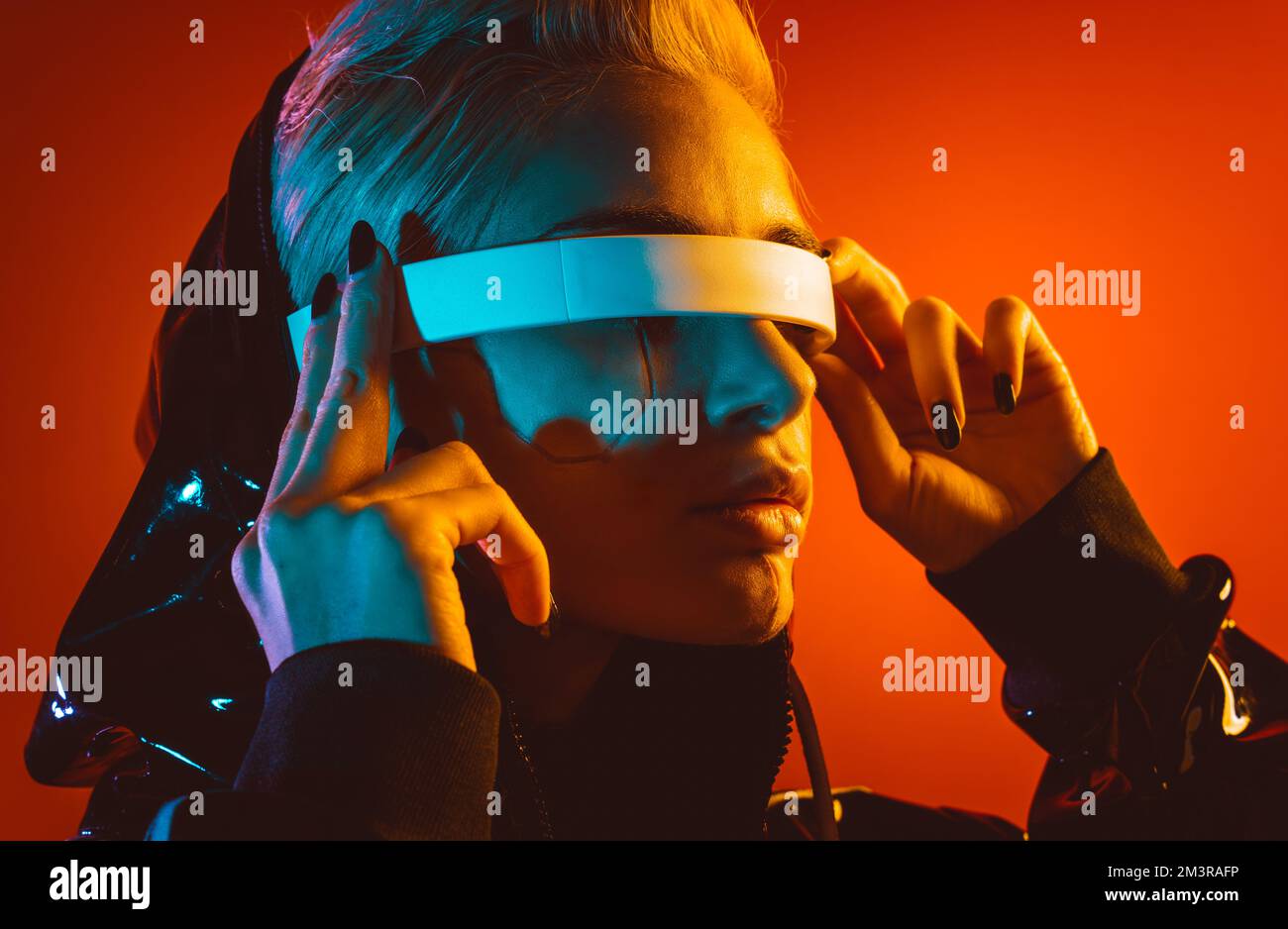 Representation of a bionic super human with advanced technology parts ...