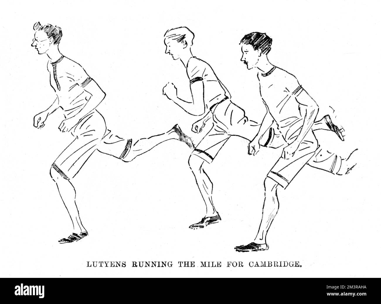 Sketch of runners at the varsity sports event in 1893 depicting Lutyens ...