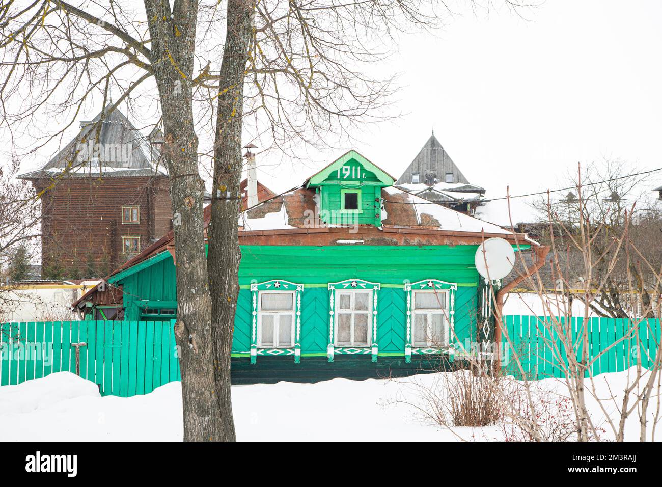 A Russian wood house covered in snow Stock Photo - Alamy