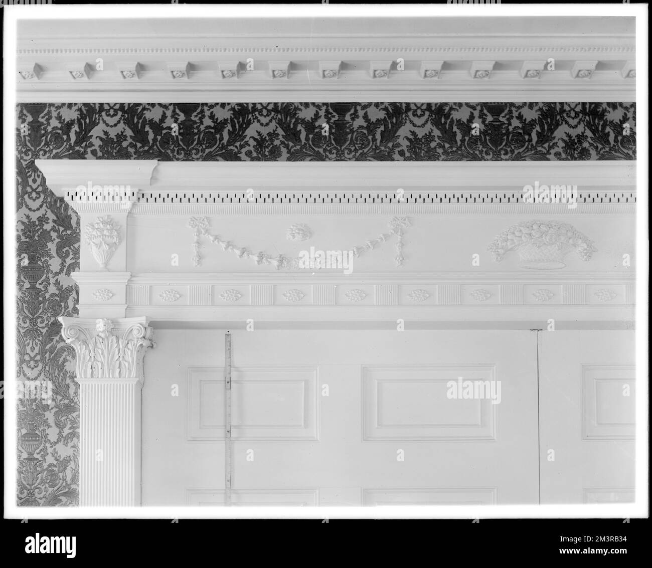 Salem, 128 Essex Street, interior detail, corner section of double ...