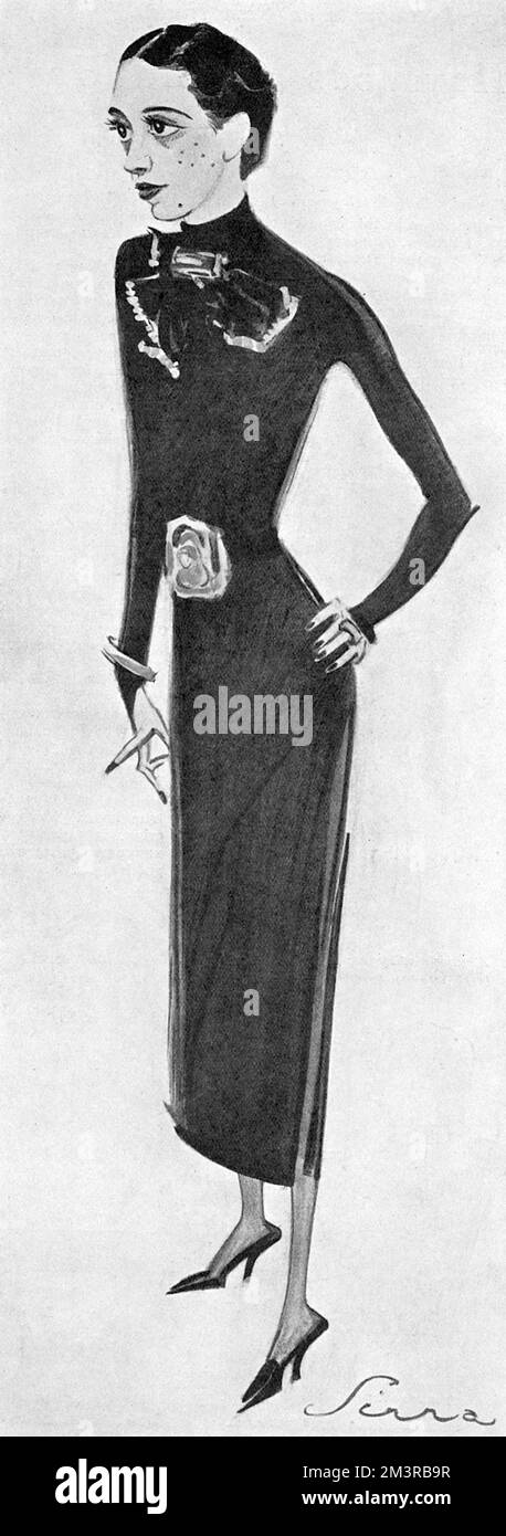 Caricature of Elsa Schiaparelli drawn by Sirra Date: 1935 Stock Photo ...