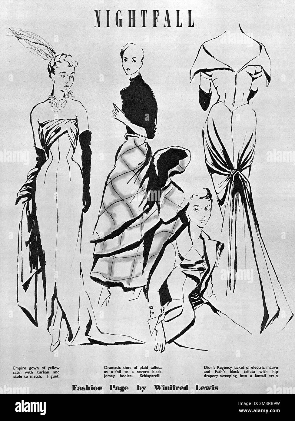 Illustration of an evening gown and bodice by Elsa Schiaparelli, on a ...