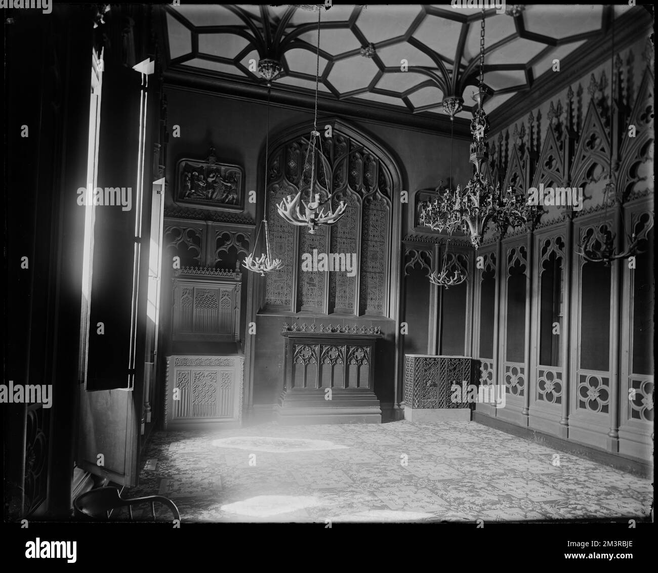 Salem, 136 Essex Street, interior detail, window in banquet hall ...