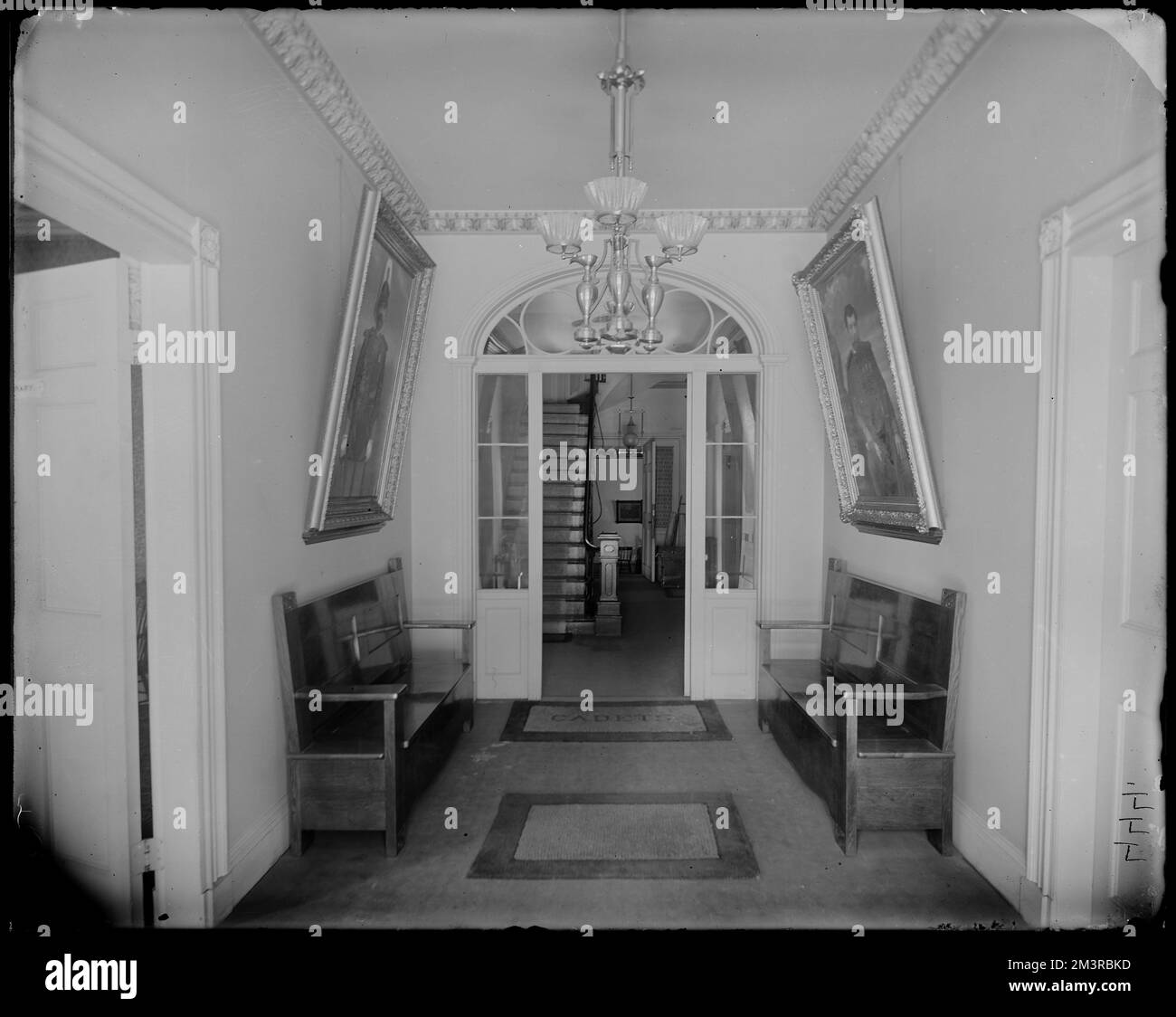 Salem, 136 Essex Street, interior detail, main hall and stairway ...