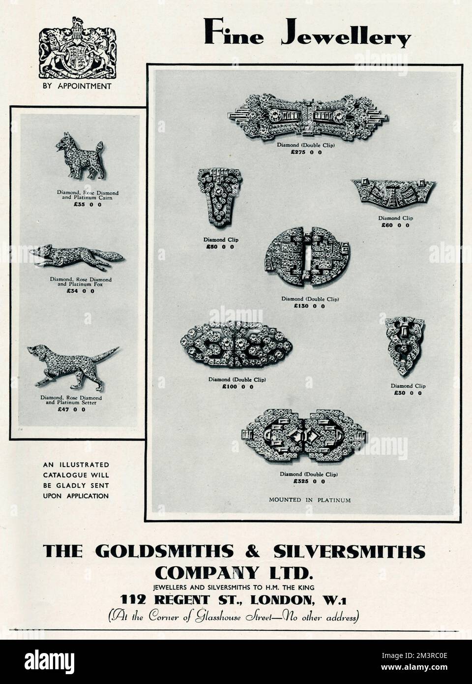 Advert for Goldsmiths & Silversmiths fine jewellery 1935 Stock Photo ...
